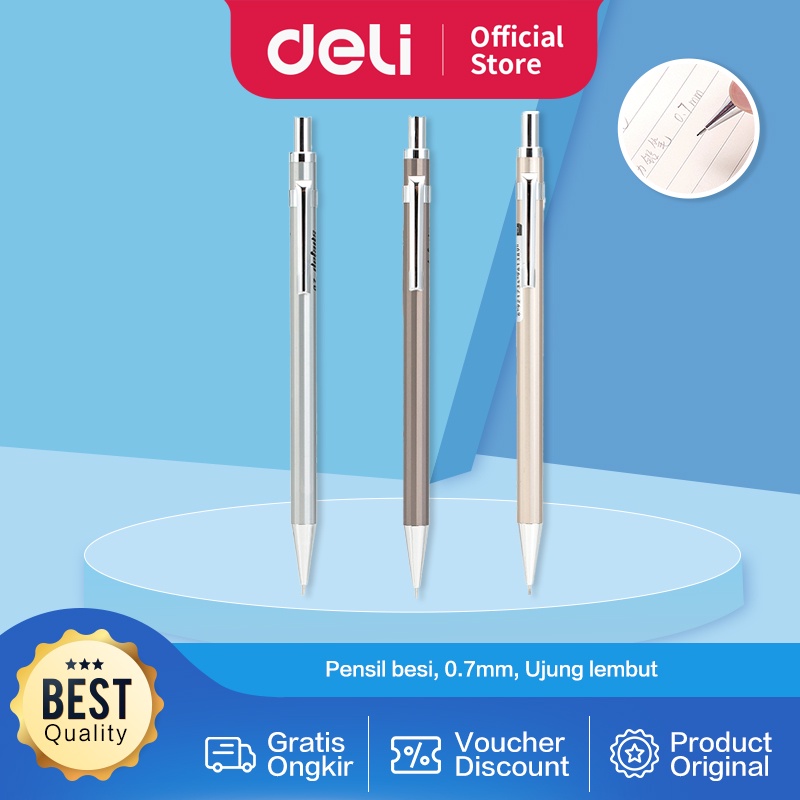 Jual Deli pensil mekanik besi 0.7mm 3 warna fashion S332 | Shopee Indonesia