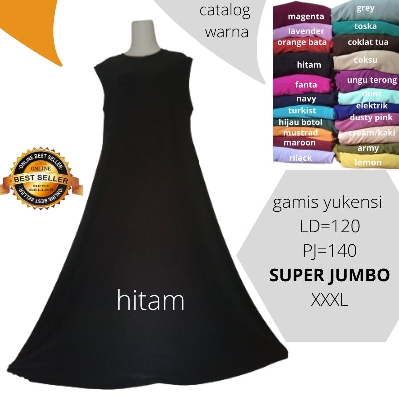 Jual Baju Hitam Gamis Tanpa Lengan LD120 PJ140cm Super jumbo Daleman ...