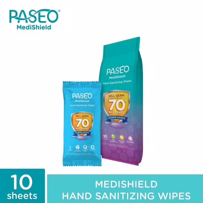 Jual PASEO MEDISHIELD HAND SANITIZING WIPES 10'S | Shopee Indonesia