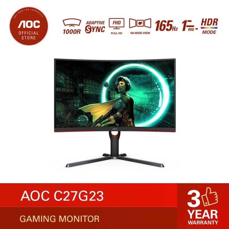 Jual AOC C27G3 Curve Gaming Monitor (27"/VA/1ms/165hz/FHD/1000R ...