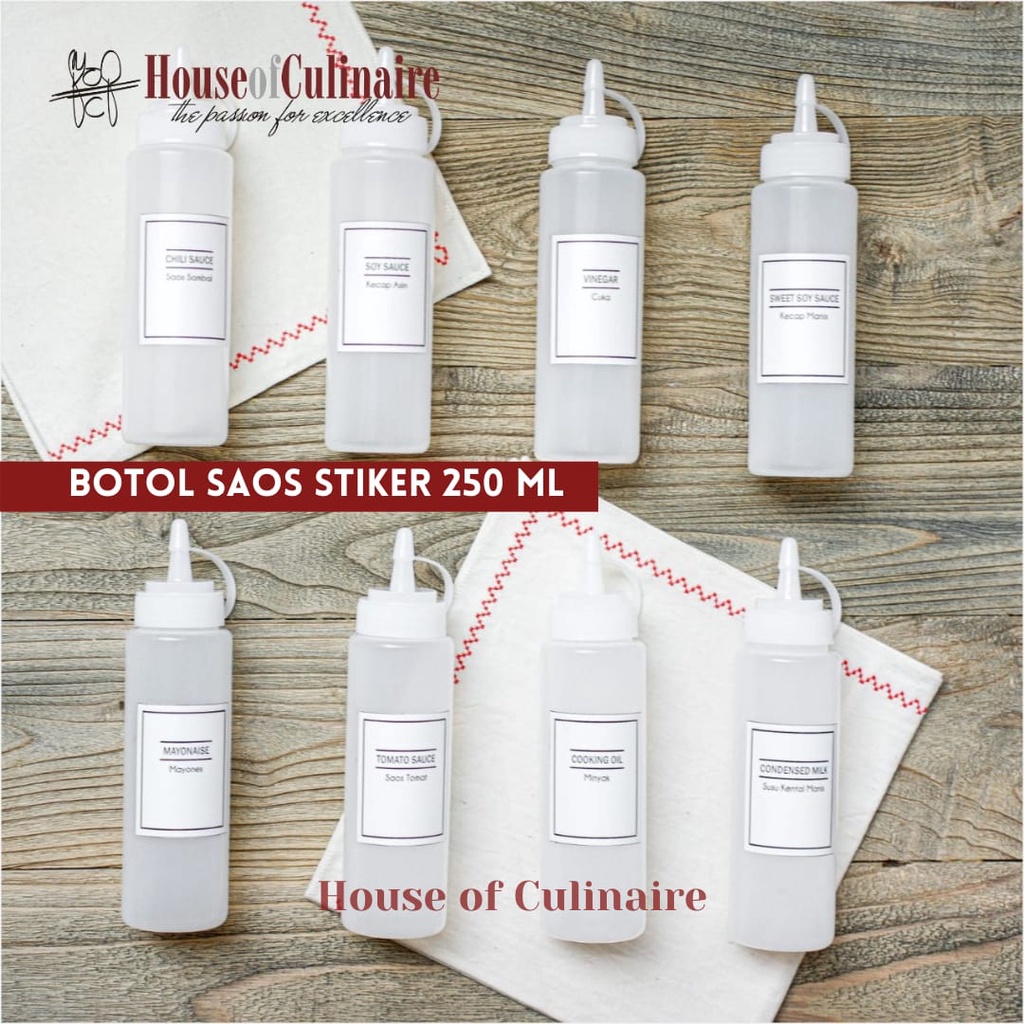 Jual Botol Saos Minyak Mayones Kecap Plastik dengan Label Stiker 250 ml ...