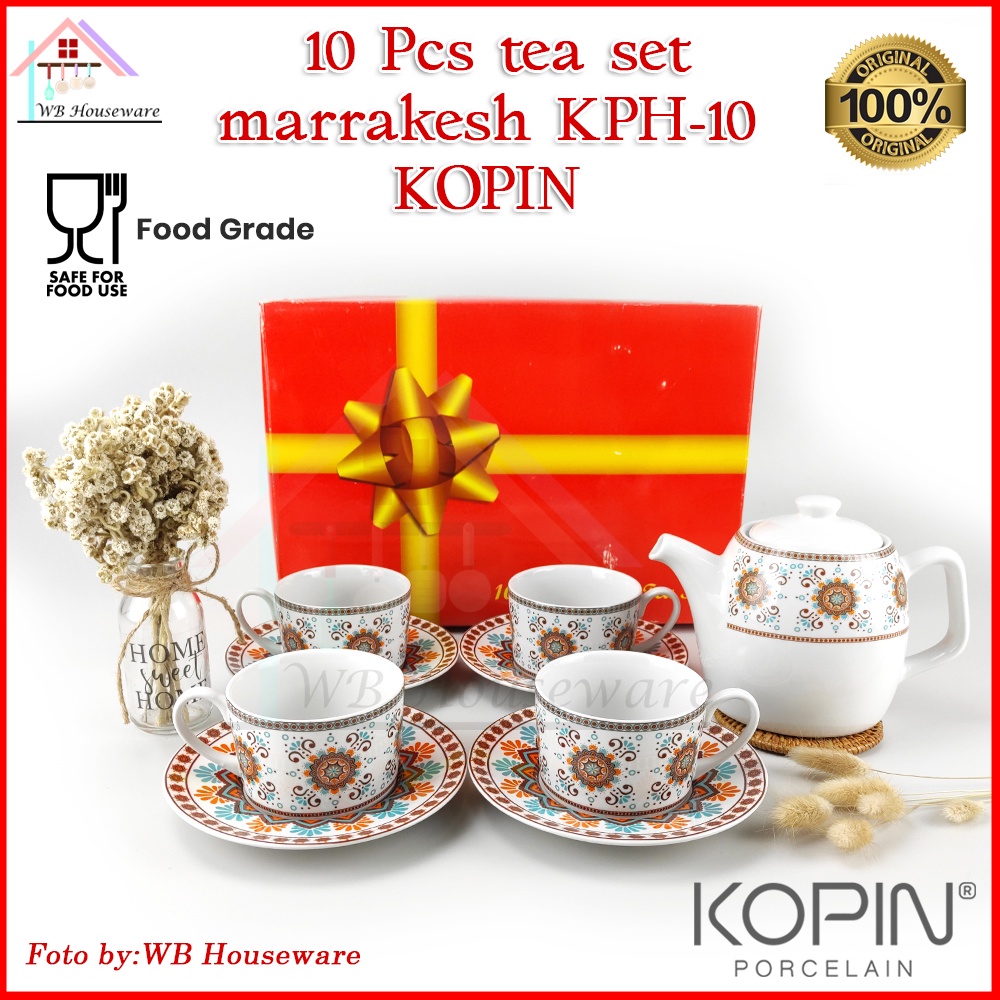 Jual tea set porcelain marakesh kopin / teko set 10pcs 4 cangkir + 4 ...