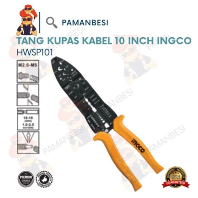 Jual Wire Stripper (10") INGCO HWSP101 Tang Multi Crimping Skun Kupas ...