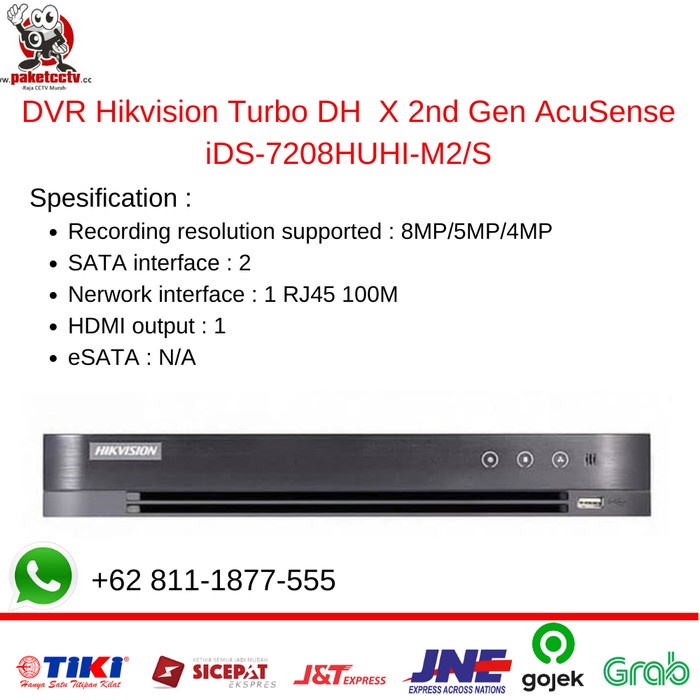 Jual DVR Hikvision Turbo DH 8CH X 2nd Gen AcuSense iDS-7208HUHI-M2/S ...