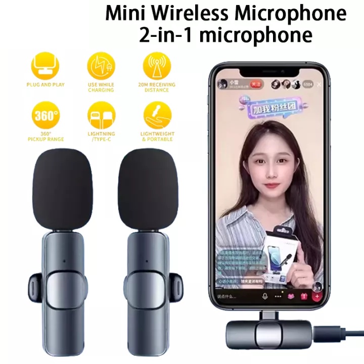 Jual Mic Clip On Wireless Dual Microphone Type C Lightning Mikropon Jepit 2in1 Portable Lavalier ...
