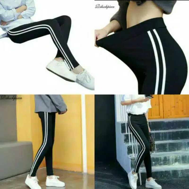 Jual legging hw premium list putih legging garis polos hitam | Shopee ...