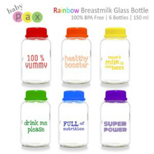 Jual Botol Kaca ASI Baby Pax Rainbow 150ml (ISI 6pcs) | Shopee Indonesia