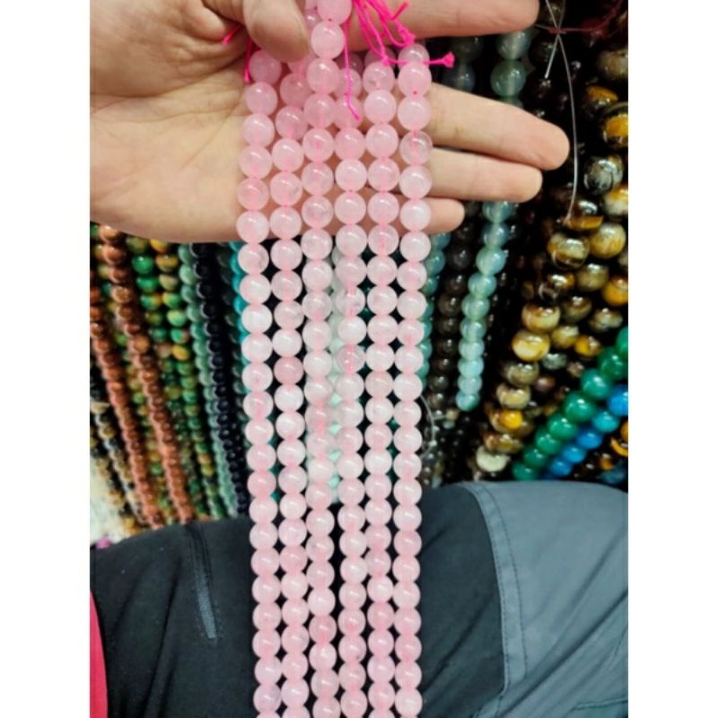 Jual Bahan Craft Manik Manik Gelang Batu Alam Rose Quartz | Shopee ...