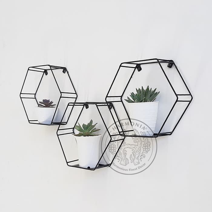 Jual Rak Pot Bunga Dinding Hexagonal, Hiasan Dinding Hexagon Industrial ...