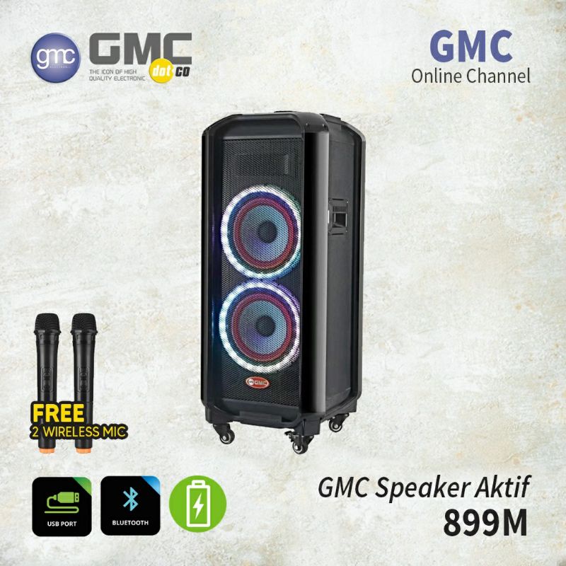 Jual GMC Speaker Portable 899M - 2 x 8" Woofer - FREE 2 MIC WIRELESS ...