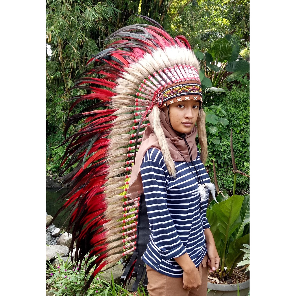 Jual warbonnet/topi indian, topi carnaval, bulu ayam | Shopee Indonesia