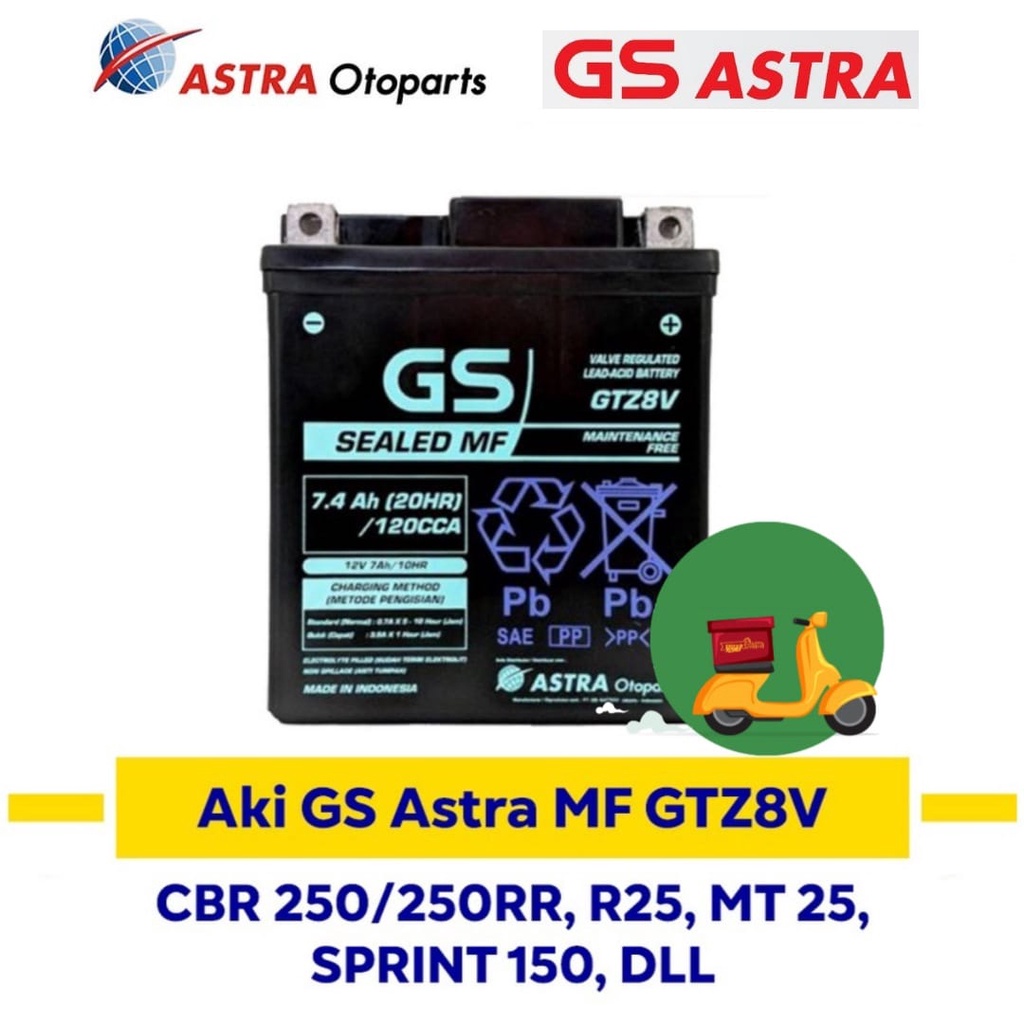 Jual GS ASTRA AKI GTZ-8V untuk motor Yamaha R25, Honda CBR 250, Kawasaki KLX 150 dan Vespa ...