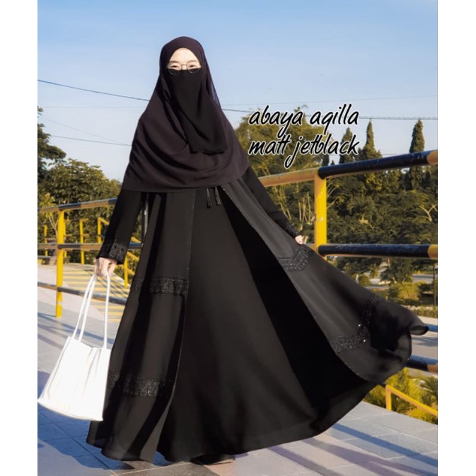 Jual ABAYA GAMIS HITAM DUBAI AQILA RENDA HITAM | Shopee Indonesia