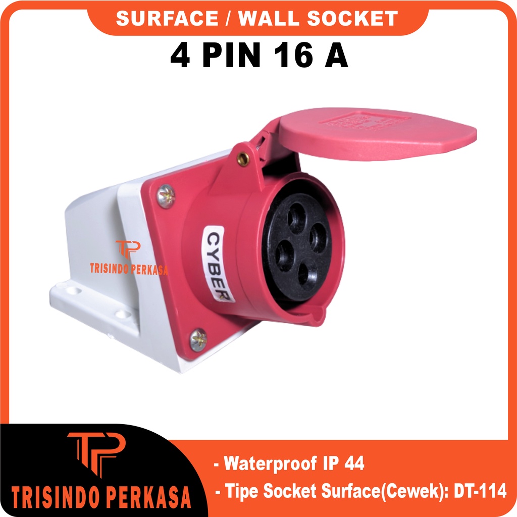 Jual Surface Mounting Industrial Wall Socket 4P / 4 Pin 4Pin 16A 114 IP44 4Kaki 4 Kaki 16a ...