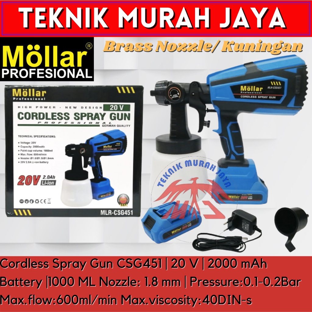 Jual Elektrik Spraygun Baterai MOLLAR CSG451 Cordless Spray Gun 20Volt ...