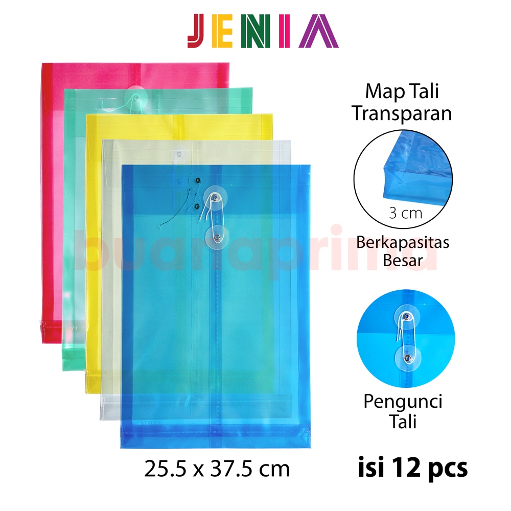 Jual Map Tali Plastik Folio isi 12 pcs Transparan Amplop F4 Data Bag ...