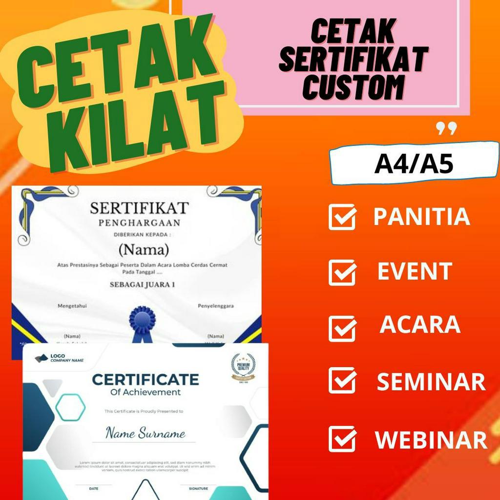 Jual CETAK SERTIFIKAT CUSTOM A4 A5 PANITIA ACARA EVENT SEMINAR LOMBA ...