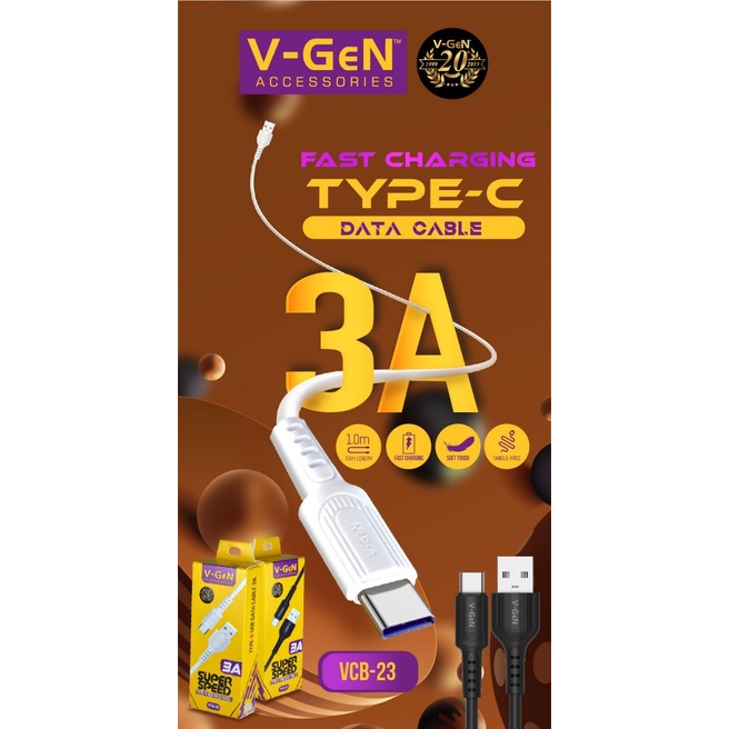 Jual Kabel Data USB Type C V-GeN VCB-23 3A Fast Charging Bulat VGEN ...