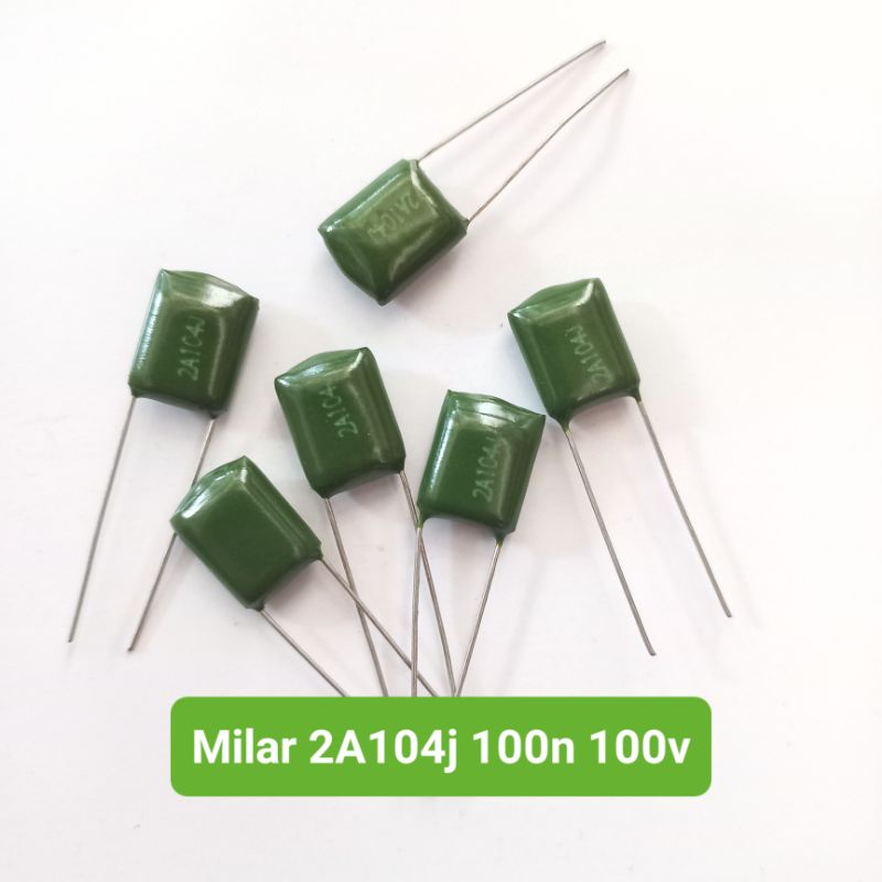 Jual Kapasitor Milar 2A104J 100N 100V 100nF Hijau | Shopee Indonesia