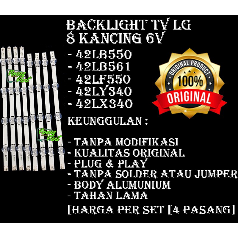 Jual Lampu Backlight TV LG 42 inc inchi Type 42LB550 A 8 Led 6 Volt | Shopee Indonesia