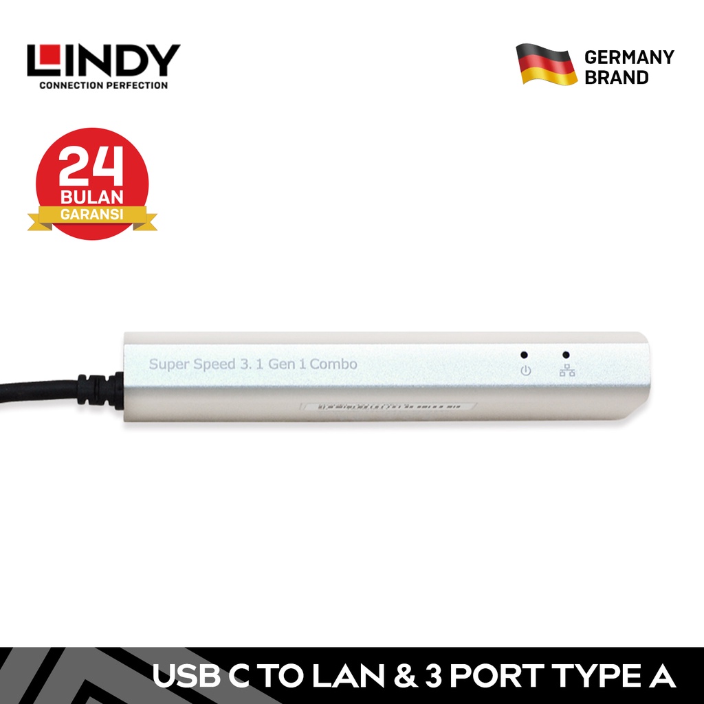 Jual LINDY USB 3.2 TYPE C Hub to RJ45 Gigabit LAN & 3 Port Type A ...
