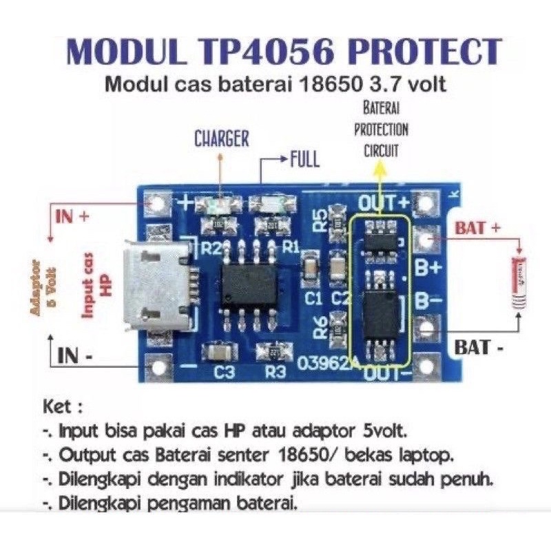 Jual TP4056 Modul Charging Battery Lithium fast charging 18650 tipe C ...