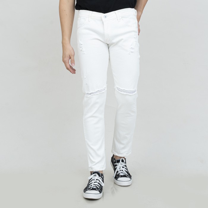 Jual Celana jeans putih sobek ripped slim fit denim slim fit ...
