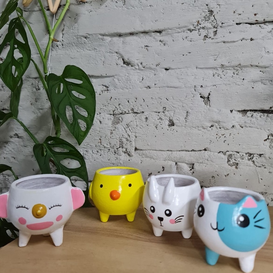 Jual Pot Lukis Hewan Dia 8 cm l Pot Lukis Gerabah l Pot Gerabah Sukulen ...