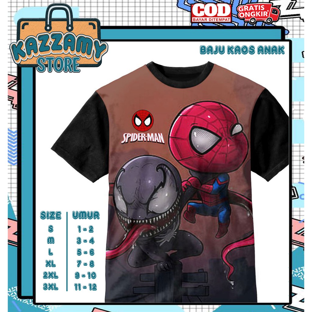 Jual Kaos Anak 3D Baju Anak Spider Man Chibi Marvel Comics Venom - Kaos ...