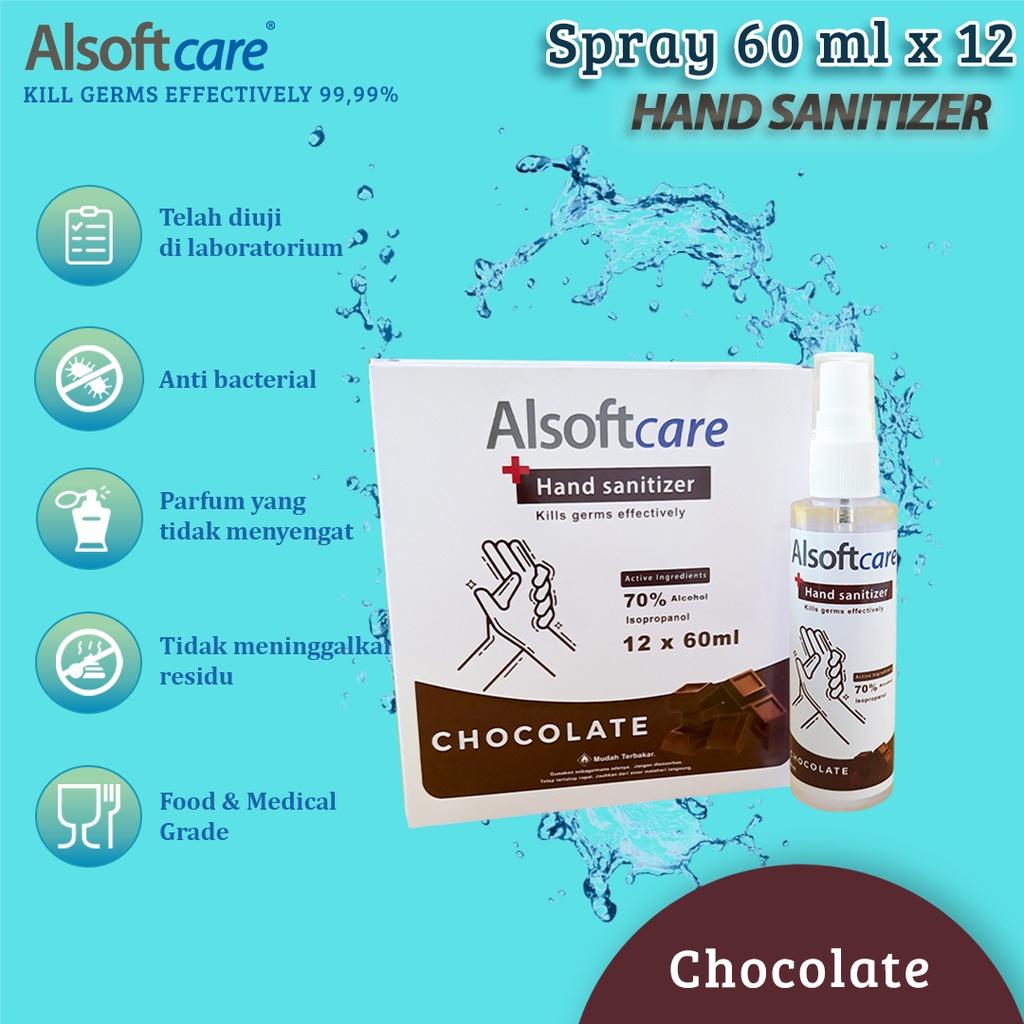 Jual Alsoftcare Hand sanitizer Spray Chocolate 60ml 1 Box isi 12pcs ...