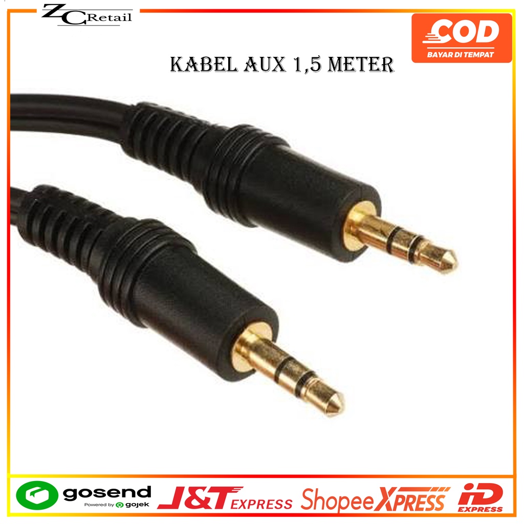 Jual KABEL WIRED AUDIO JACK 3.5 PANJANG 1.5M GOLD PLATED KABEL AUX 1.5 ...