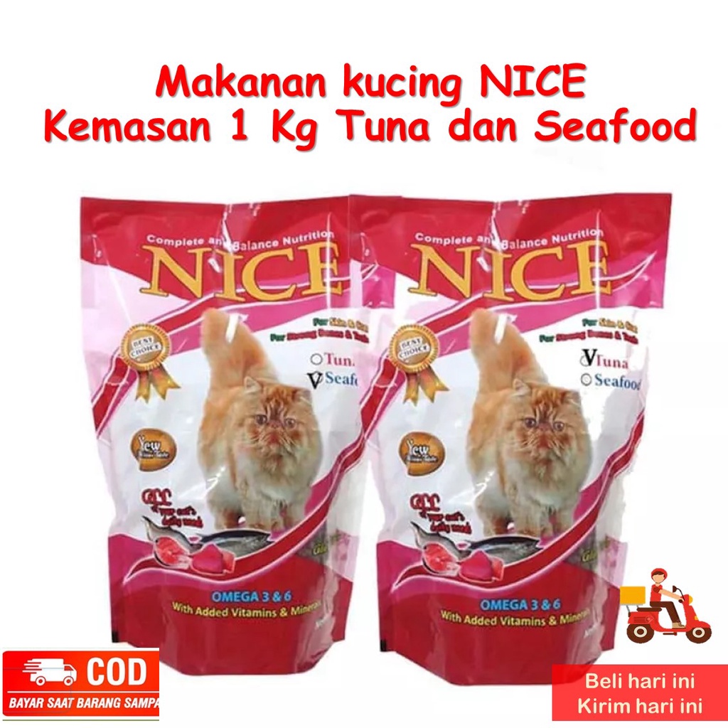 Jual Makanan Kucing Nice Freshpack Kucing Dewasa 1 kg Tuna dan Seafood ...