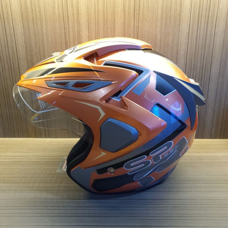 Jual Helm Pria Half Face Double Visor Anti Pecah SNI Speed Orange Gloss ...