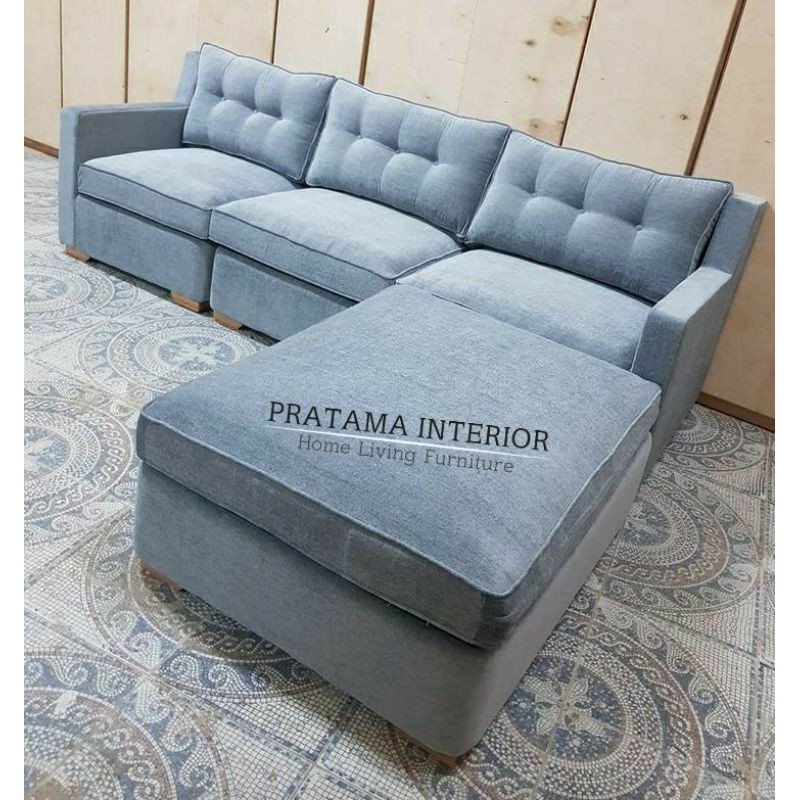 Jual Sofa L Putus Minimalis / Sofa 3 Seater + Puff / Sofa 3 dudukan / Best Seller | Shopee Indonesia