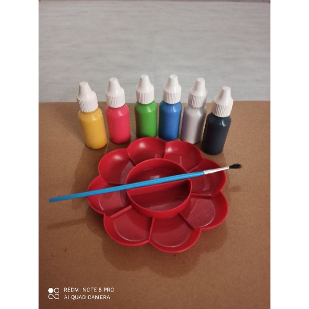 Jual Cat lukis/akrilik/ 6 warna botol tetes 20ml palet dan kuas ...
