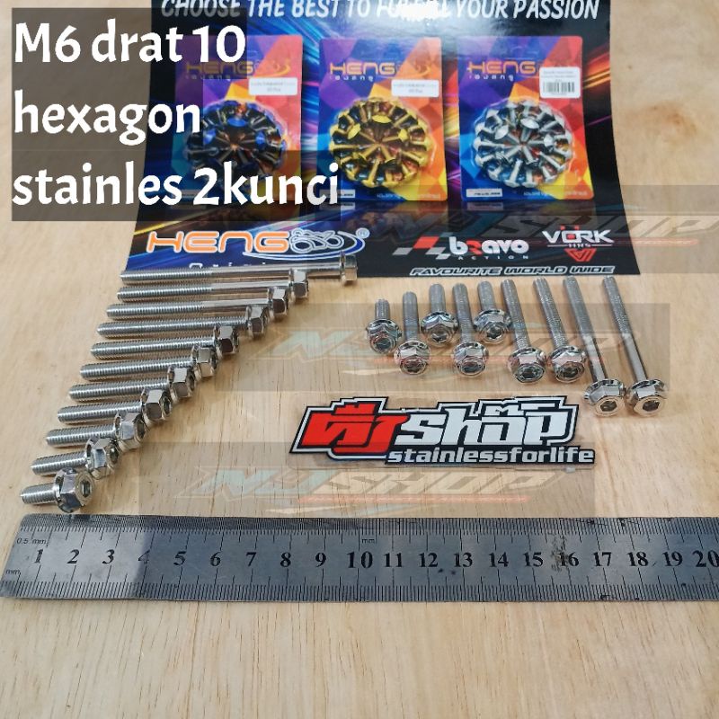 Jual Baut stainless 2 kunci m6 drat 10 HEXAGON type heng original probolt stainless 2kunci m6 x ...