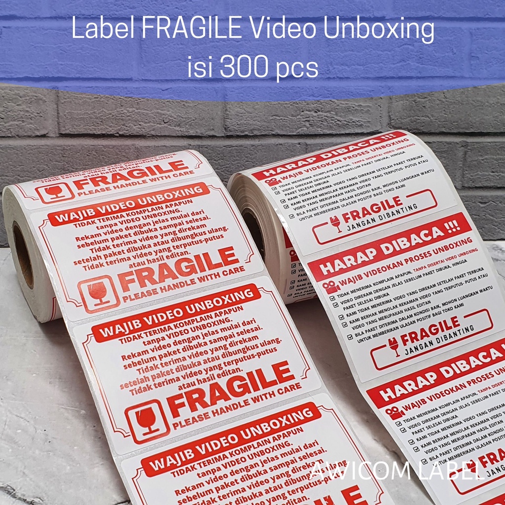 Jual Label Sticker FRAGILE Wajib Video Unboxing Stiker Perhatian Online ...