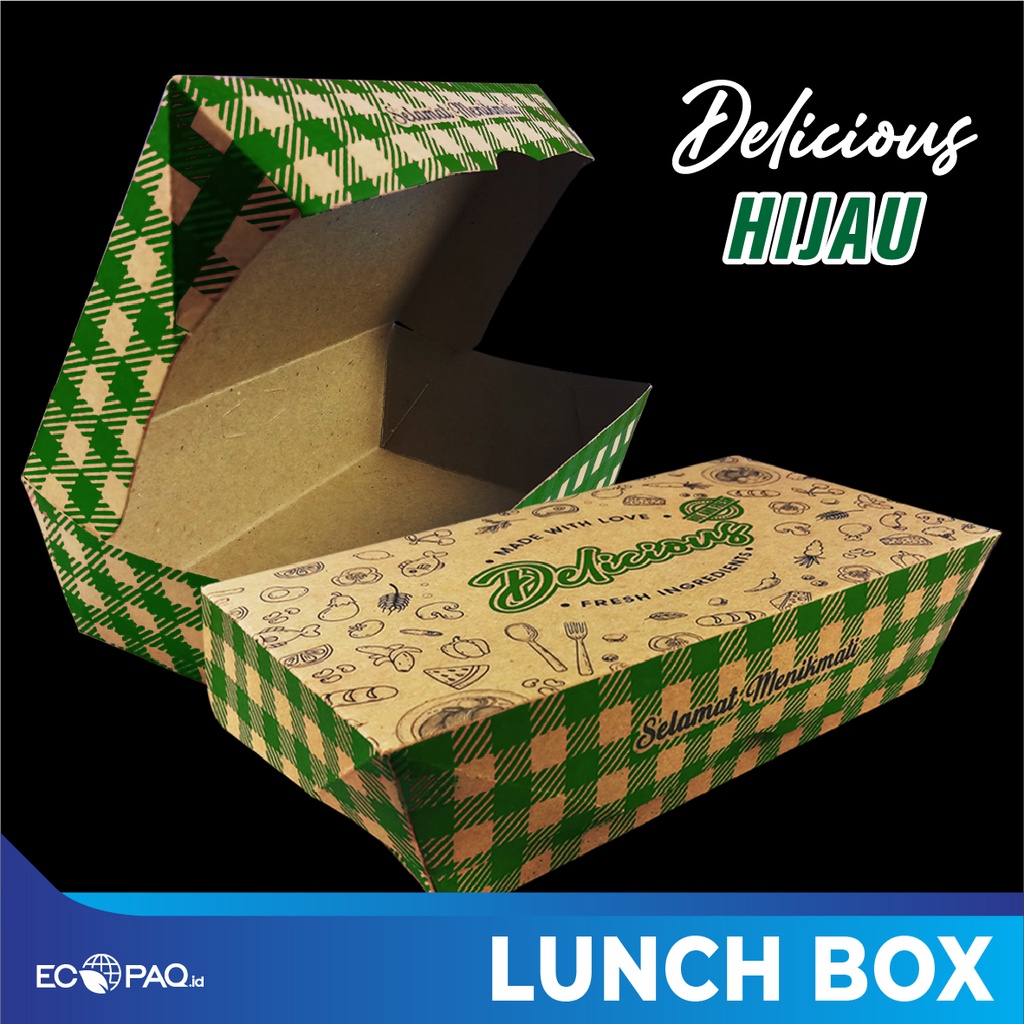 Jual Lunch Box KRAFT COKLAT MOTIF Delicious Made With Love - HIJAU ( 50 ...