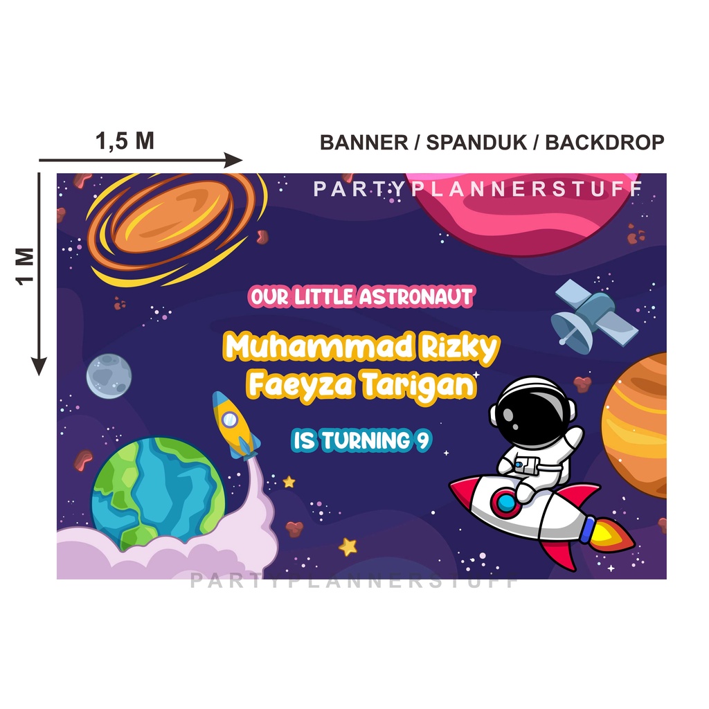 Jual Banner backdrop spanduk ulang tahun anak cowok tema astronot ...