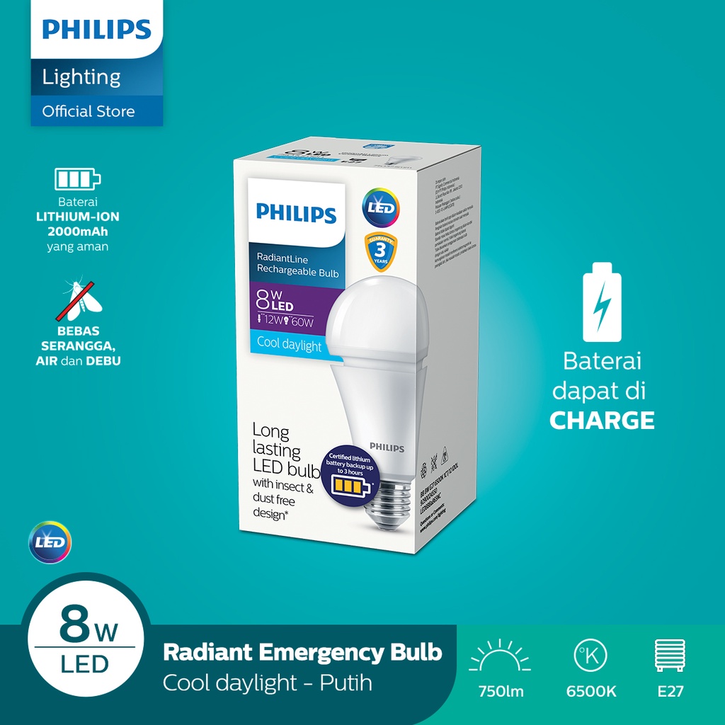 Jual Philips RadiantLine Emergency LEDBulb 8W 6500K | Shopee Indonesia