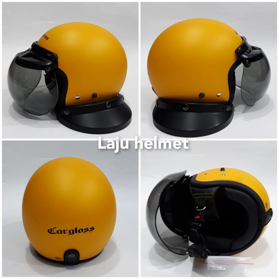 Jual HELM CARGLOSS CARGLOS RETRO KUNING DOFF KACA CEMBUNG | Shopee ...