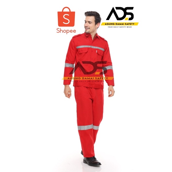 Jual Wearpack Safety Model Setelan Lengan Panjang Merah | Shopee Indonesia
