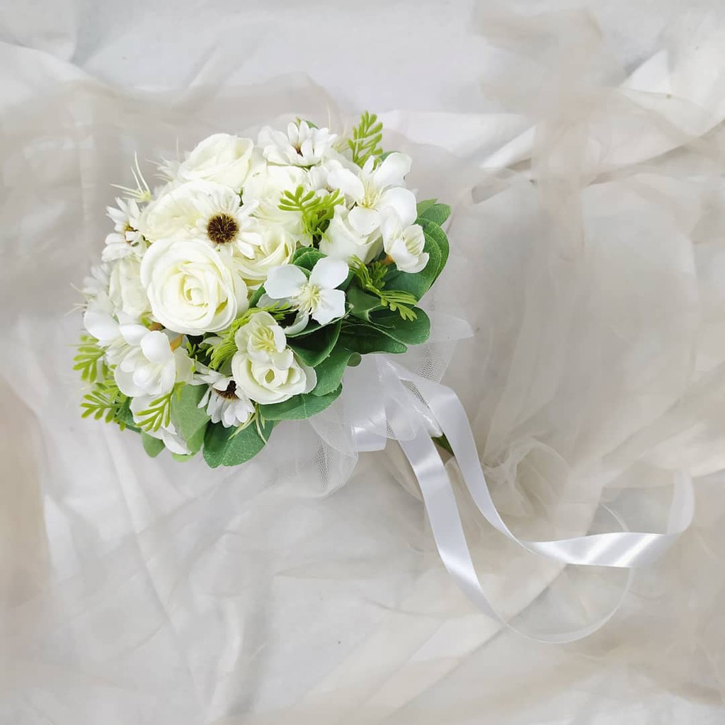 Jual Rustic Buket Bunga Artifisial Putih Wedding Bouquet | Shopee Indonesia