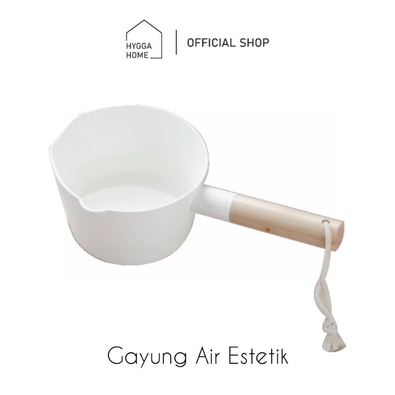 Jual Hygga Home Gayung Air Putih Gagang Kayu/ Gayung Minimalis Estetik ...