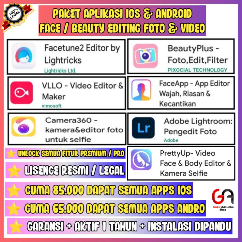 Jual [ GA Aplikasi ] Paket Face Beauty ( FaceApp , BeautyPlus ) Premium PRO | Shopee Indonesia