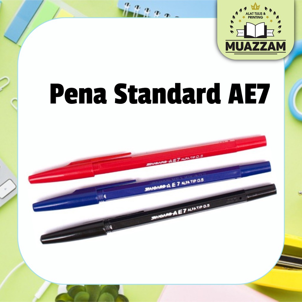Jual Standard Pena AE7 0.5mm Hitam Merah Biru | Shopee Indonesia