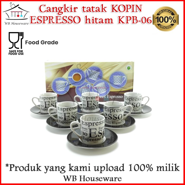 Jual cangkir kopi set 6 pasang espresso full print motif coffee Hitam ...