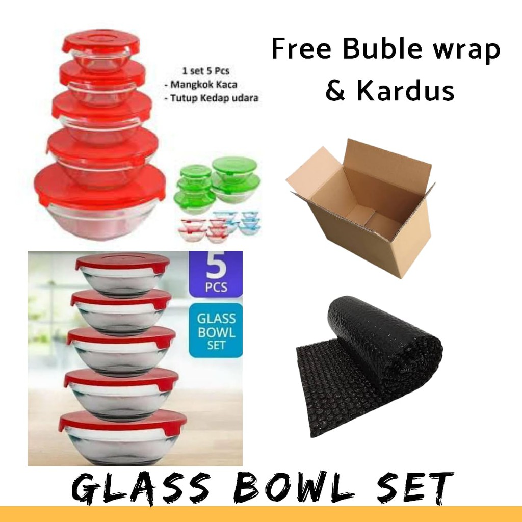 Jual Glass Bowl Set 5 In 1 Mangkuk Kaca Free Buble Wrap Mangkok beranak ...