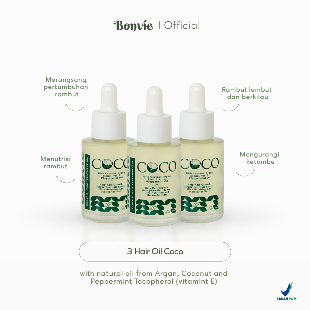Jual (Bundle Of 3) Bonvie Hair Oil Coco Scalp & Hair Treatment 30ml ...