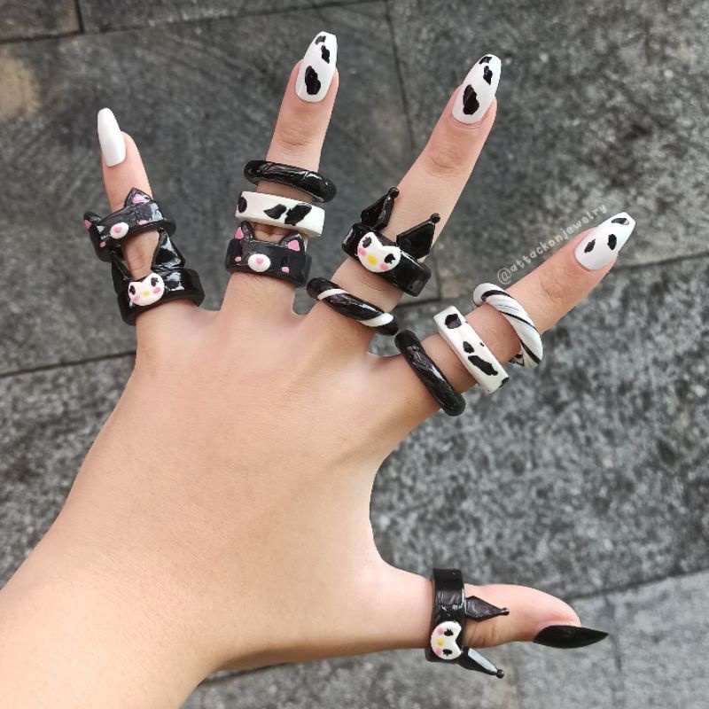 Jual ‼️BEST SELLER‼️clay rings handmade aesthetic black edition (BACA ...